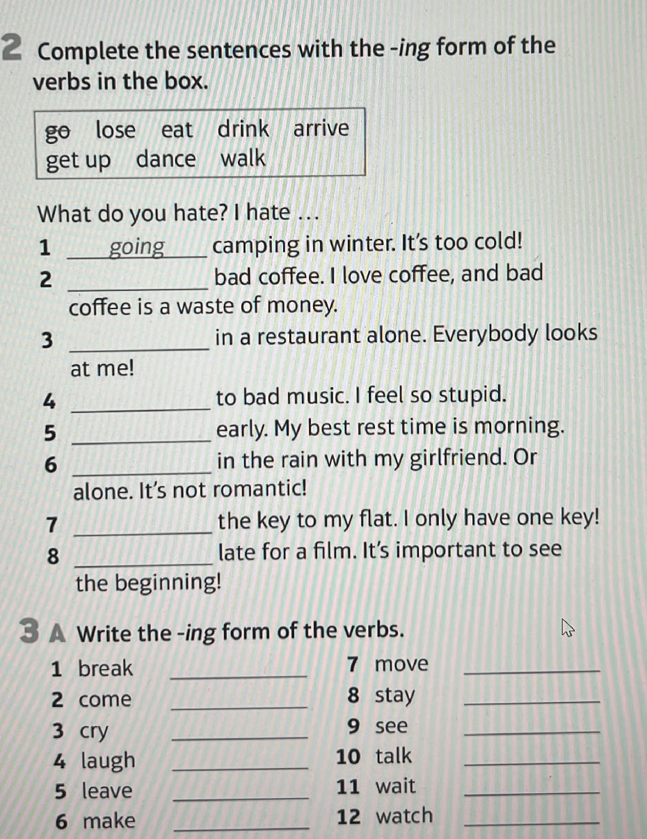 2 Complete the sentences with the -ing form | StudyX