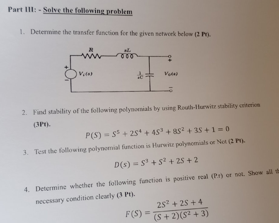 Determine the transfer function for the | StudyX