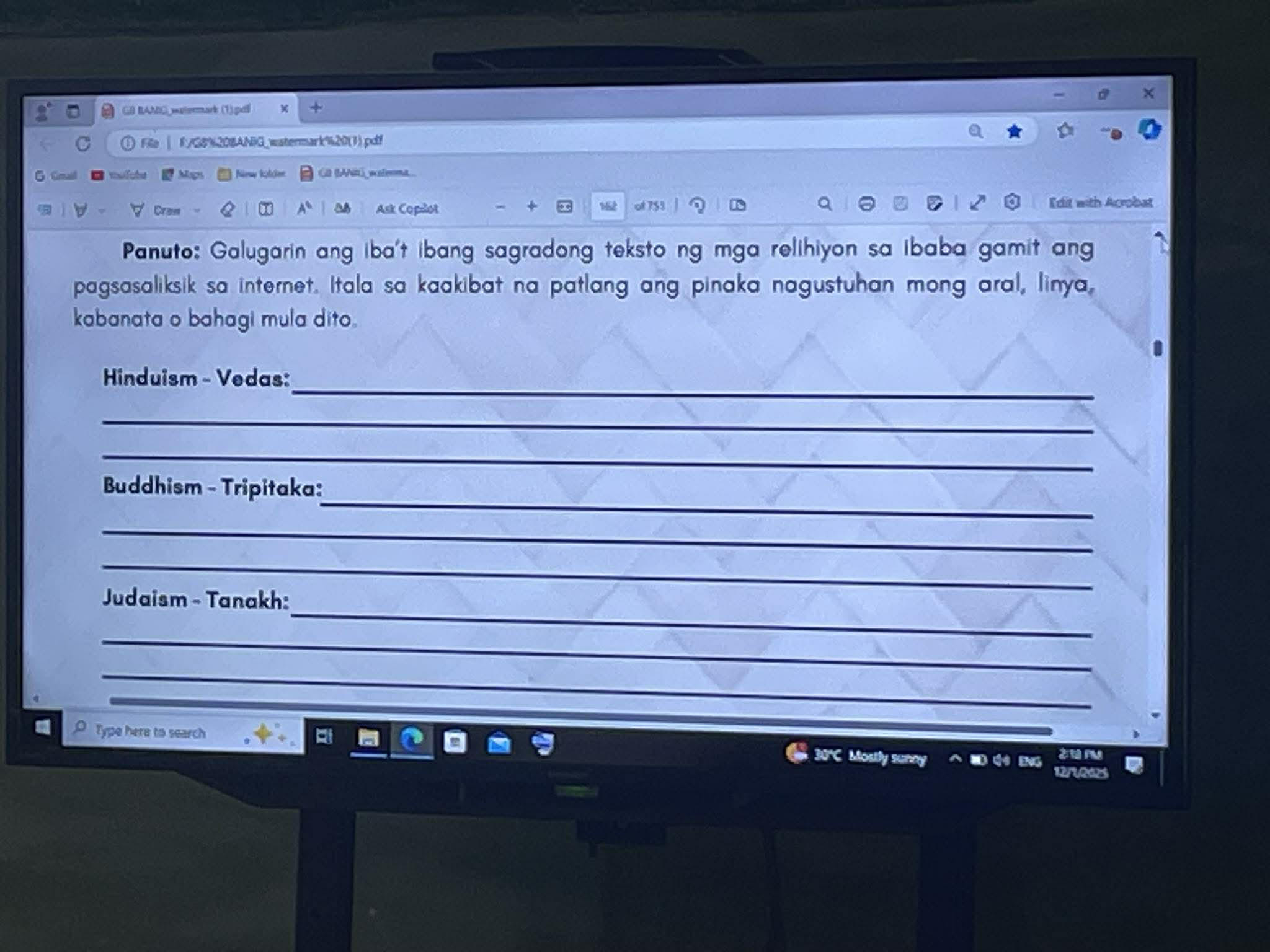 Panuto: Galugarin ang iba't ibang sagradong | StudyX