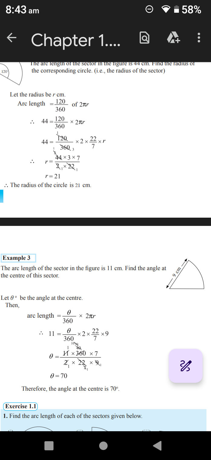 The arc length of the sector in the figure | StudyX