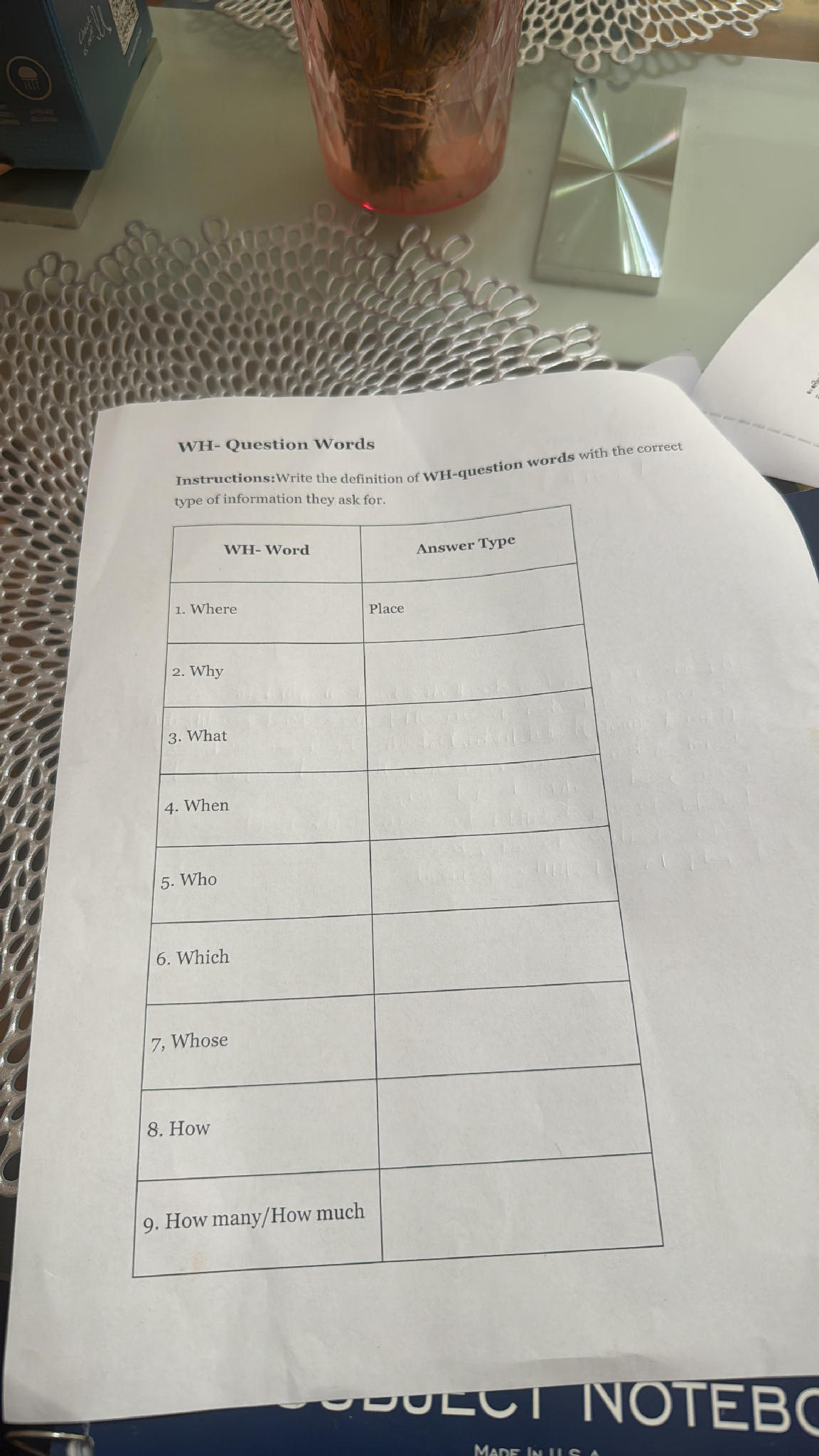 WH- Question Words Instructions: Write the | StudyX