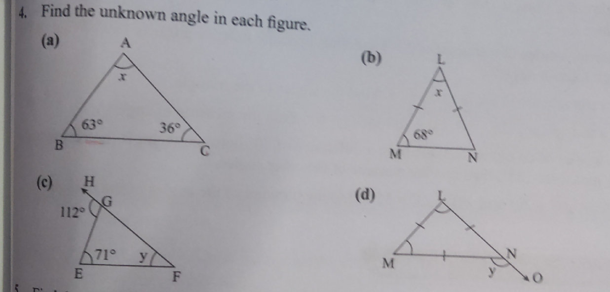Find the unknown angle in each figure. | StudyX