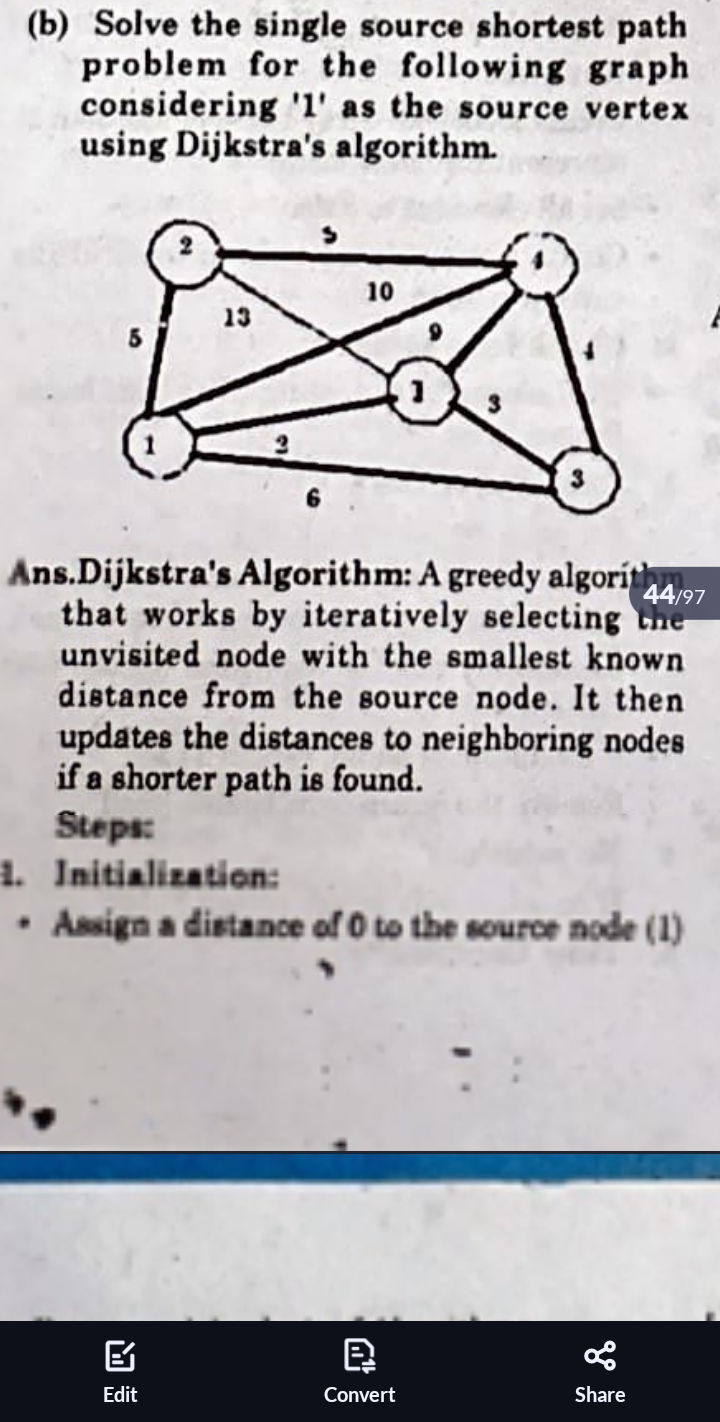 (b) Solve the single source shortest path | StudyX