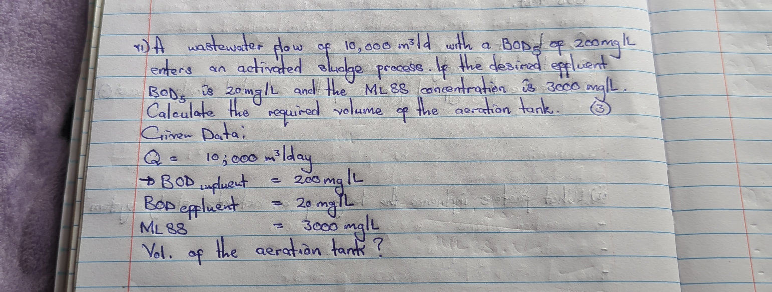A wastewater flow of 10,000 m³/day with a | StudyX