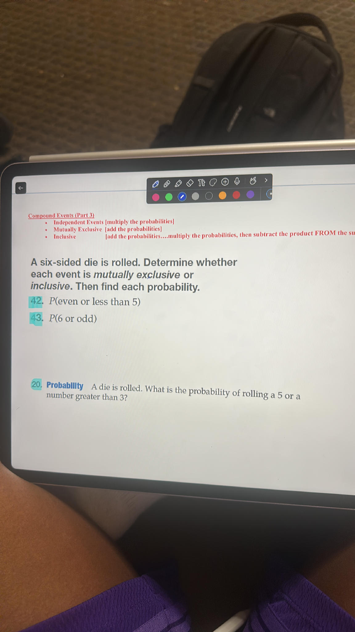 Probability A die is rolled. What is the | StudyX
