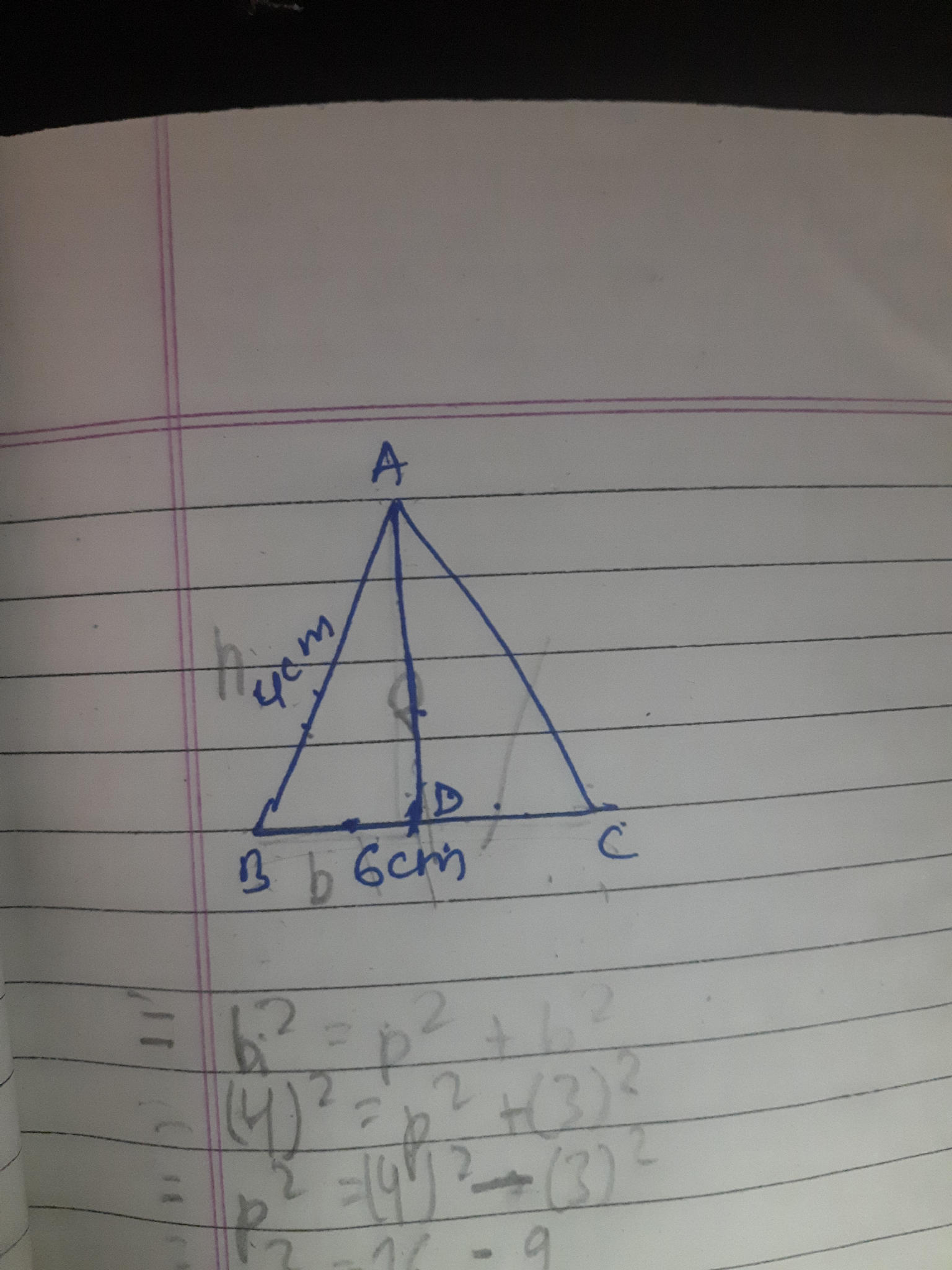 Given a triangle ABC with height AD = 4cm | StudyX