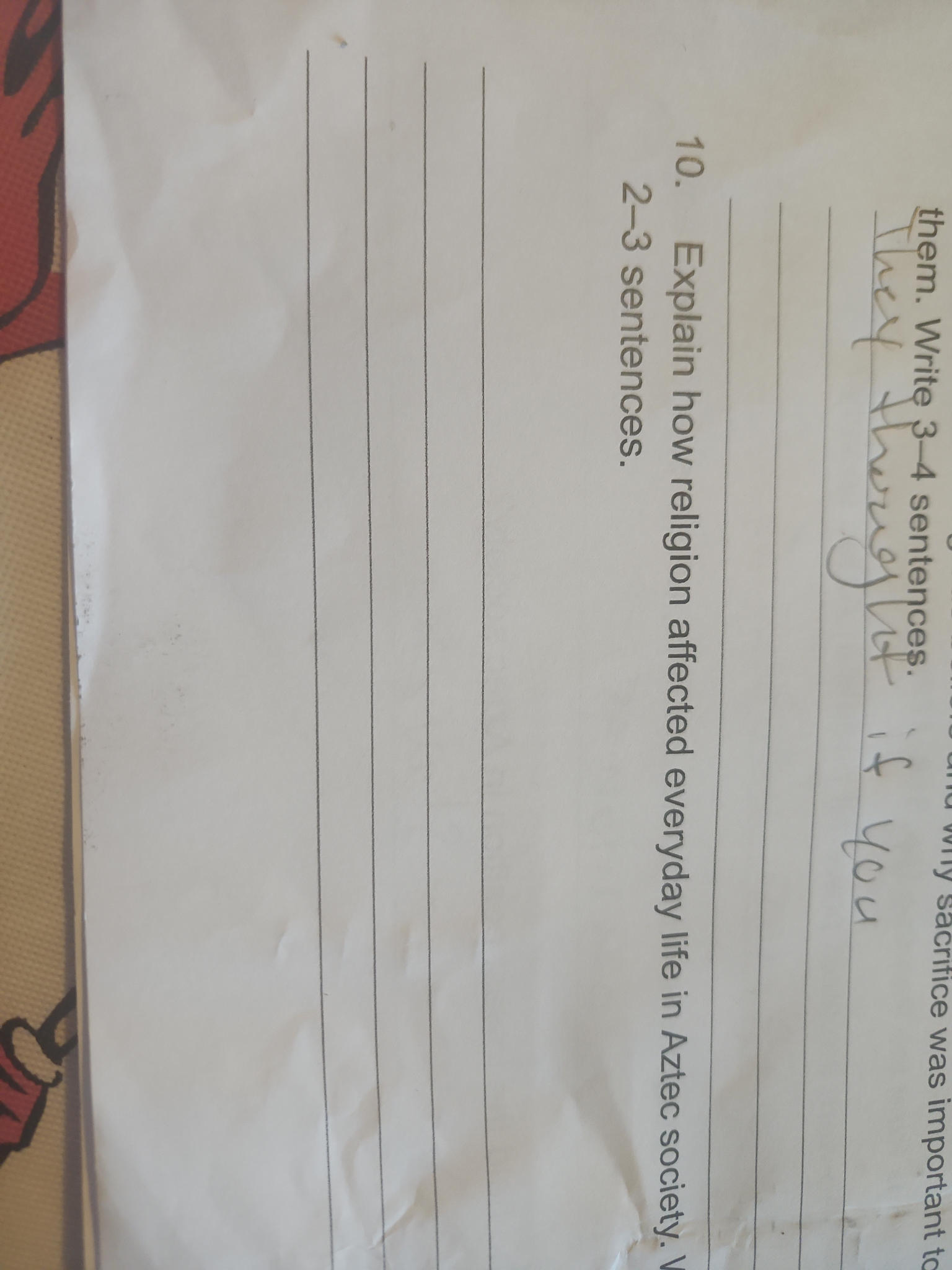 sacrifice was important to them. Write 3-4 | StudyX