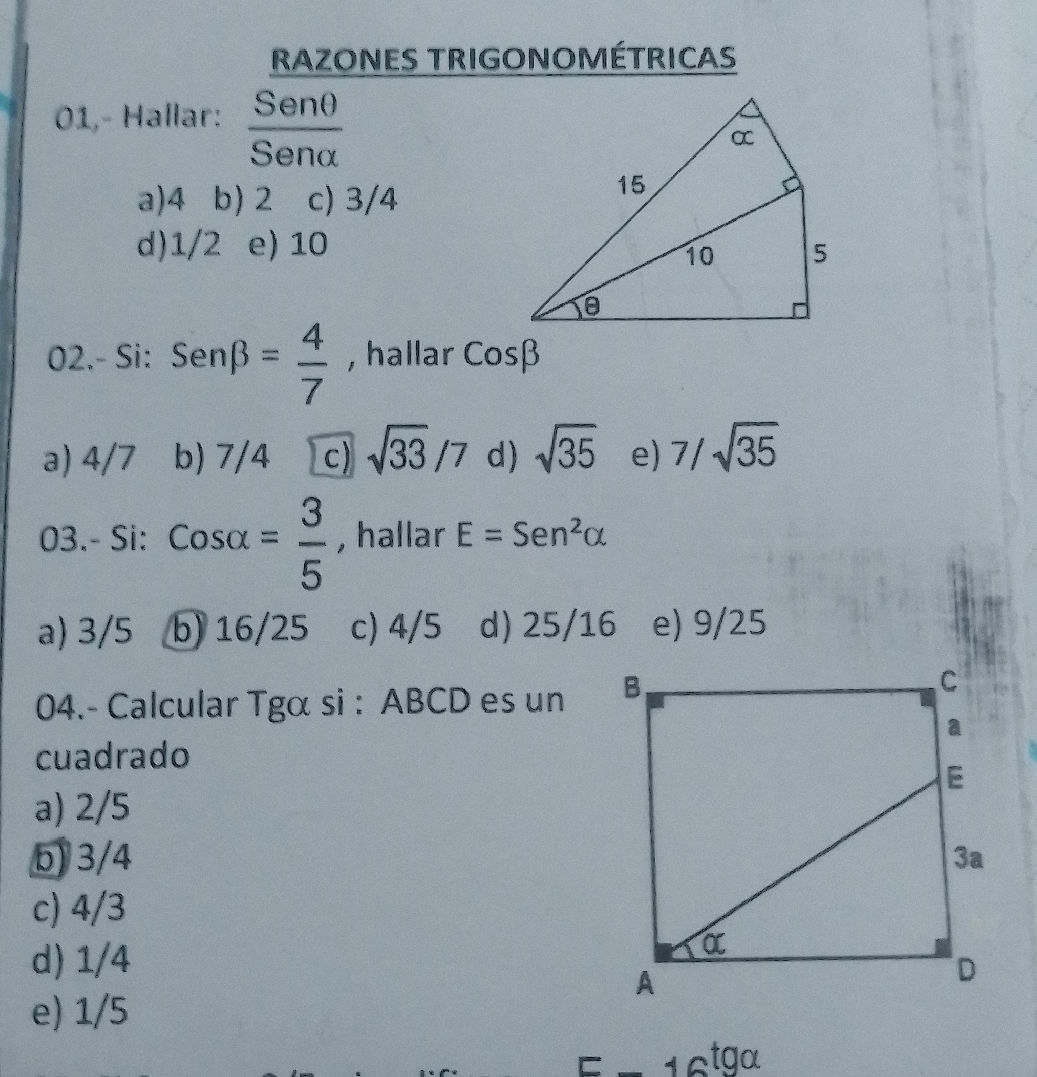 RAZONES TRIGONOMÉTRICAS 01.- Hallar: $ { | StudyX