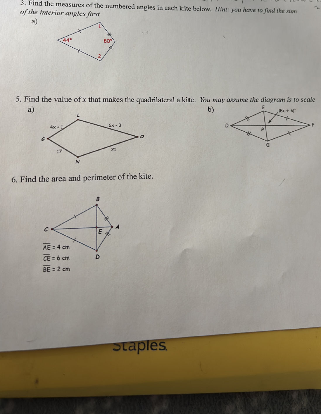 6. Find the area and perimeter of the kite. | StudyX