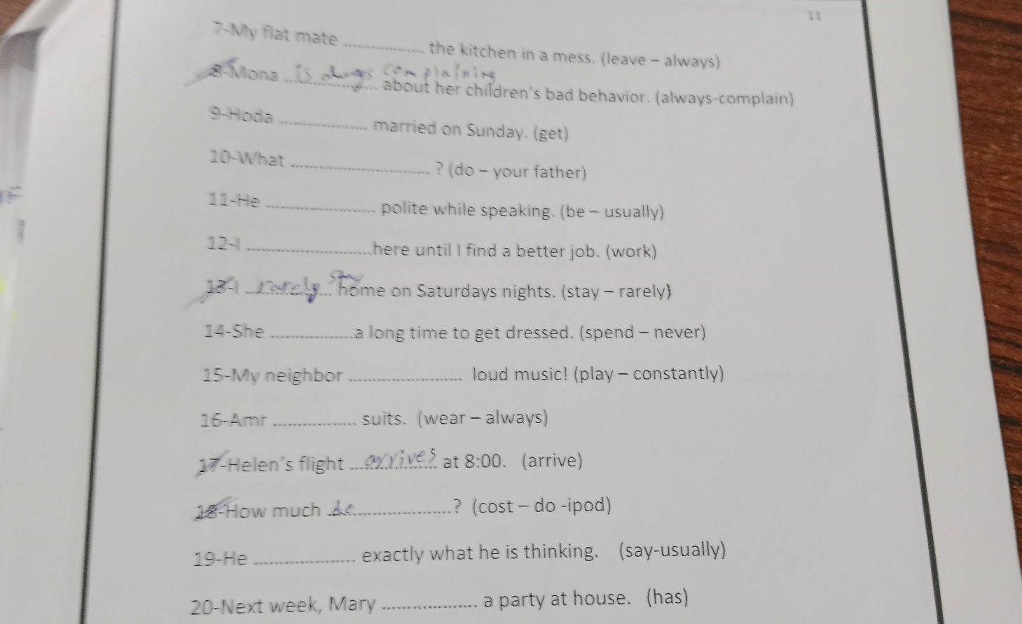 7-My flat mate __________ the kitchen in a | StudyX