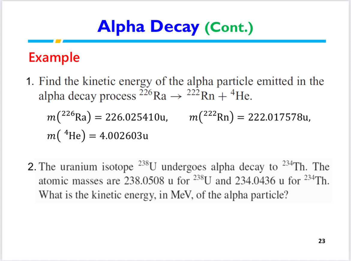 Find the kinetic energy of the alpha