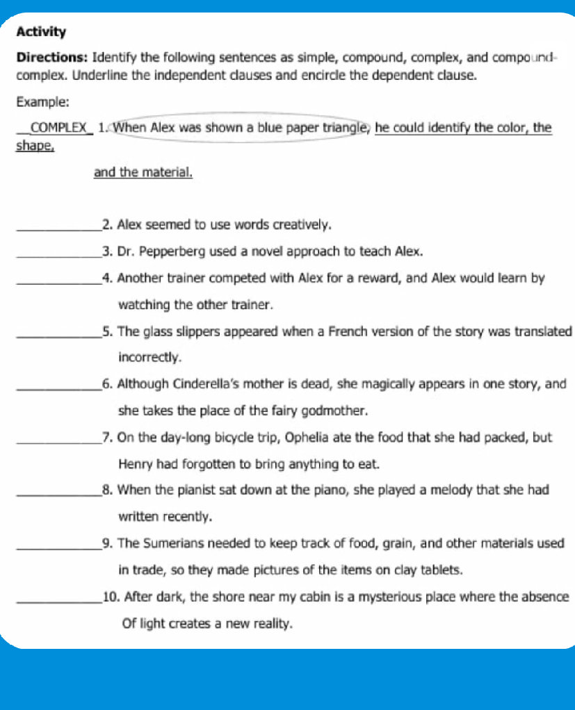 Directions: Identify the following sentences | StudyX