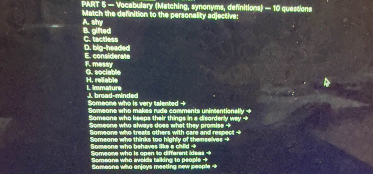 Match the definition to the personality | StudyX