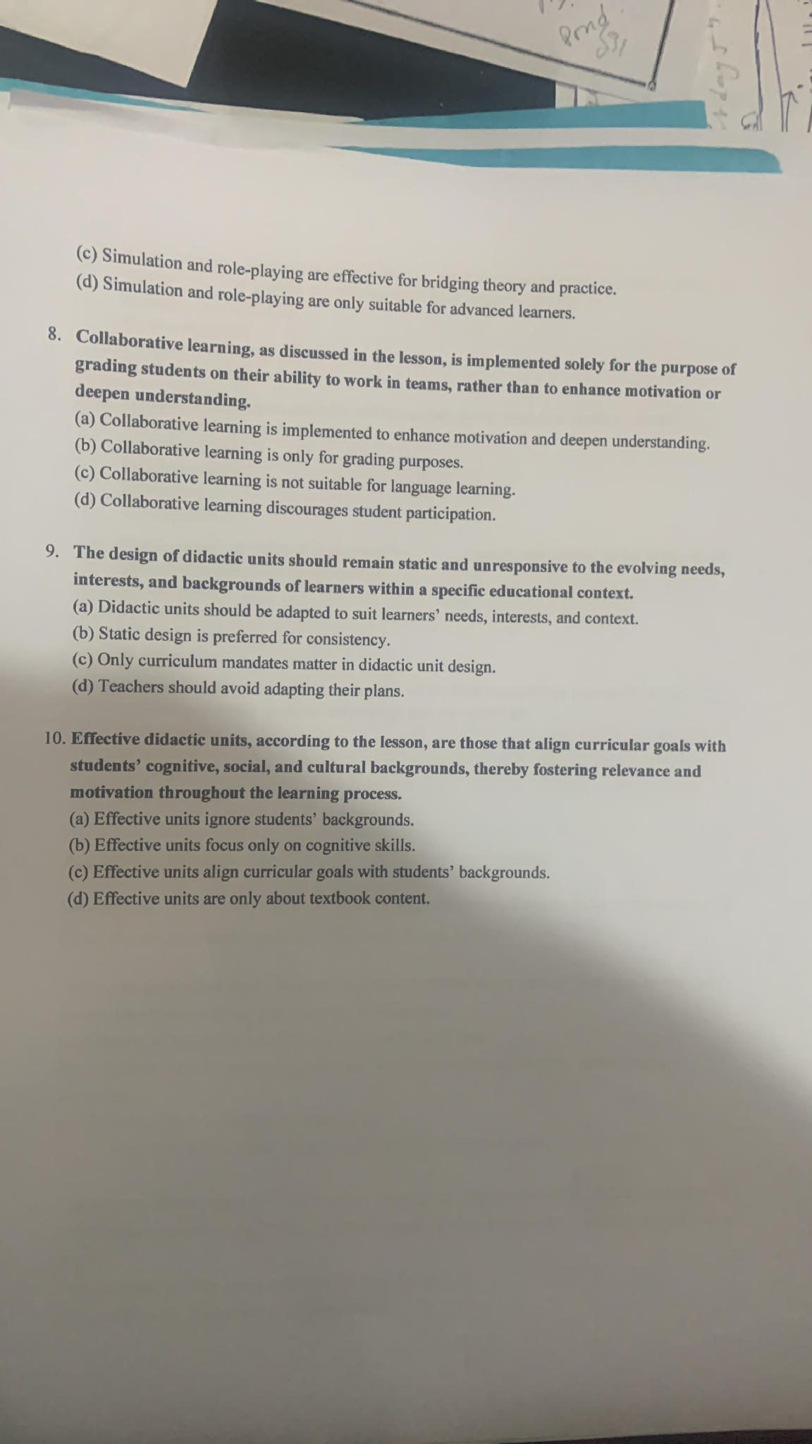 Effective didactic units, according to the | StudyX