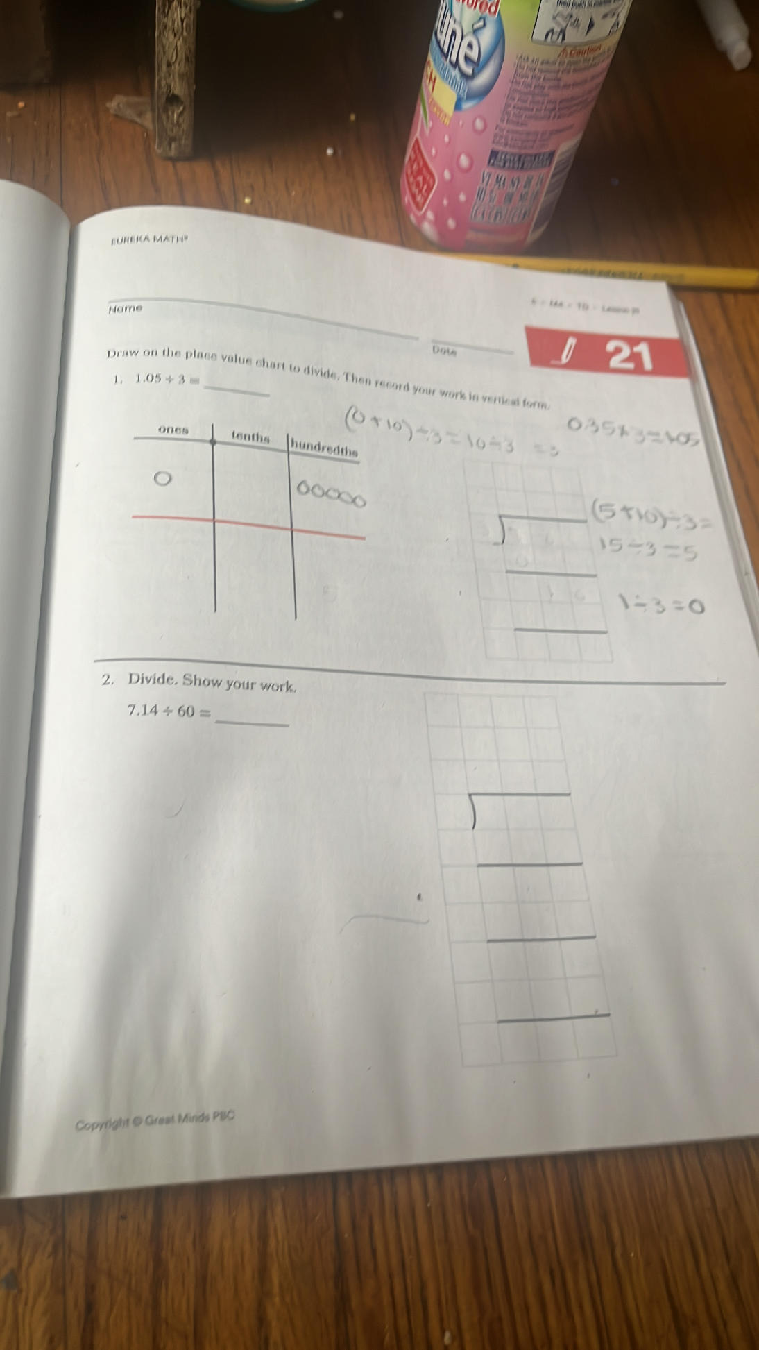 Draw on the place value chart to divide. | StudyX