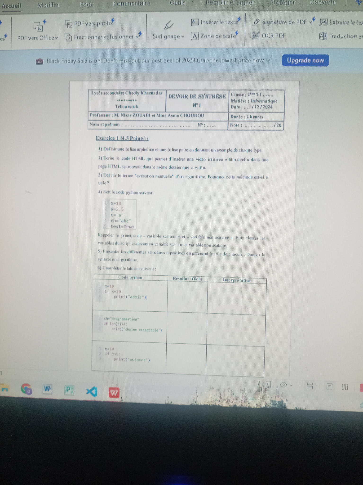 Exercice 1 (4.5 Points): 1) Définir une | StudyX