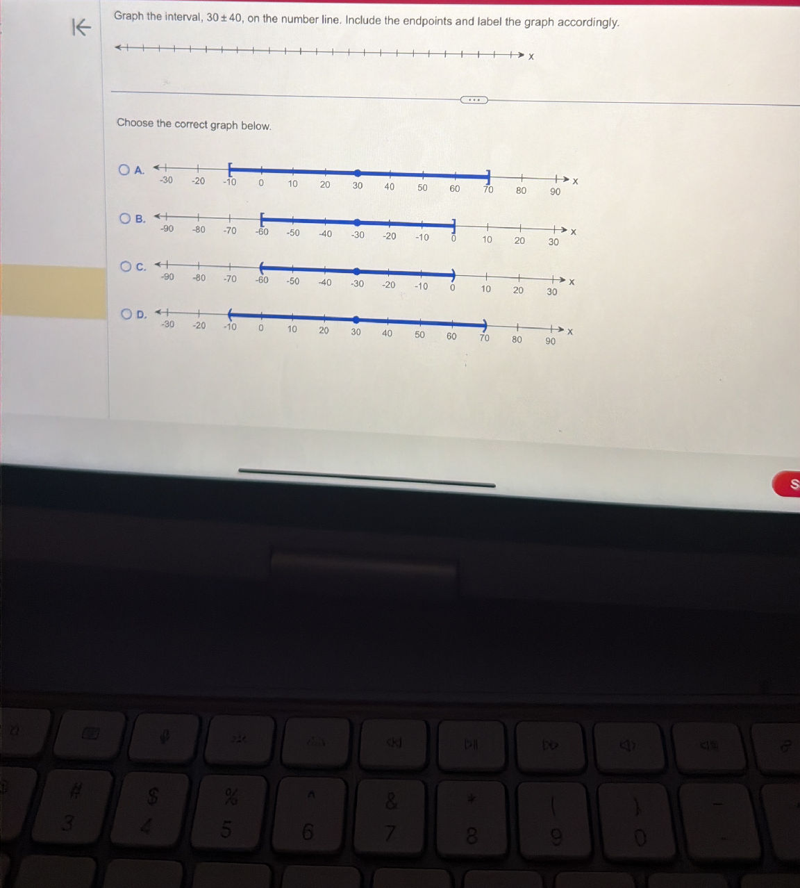 Graph the interval, $30 40$, on the number | StudyX