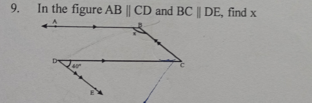 In the figure $AB CD$ and $BC DE$, find | StudyX