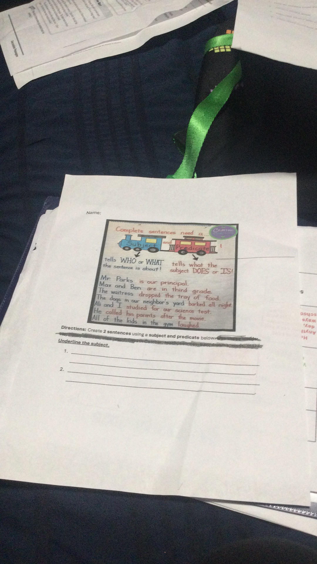 Name: Complete sentences need a Subject and | StudyX