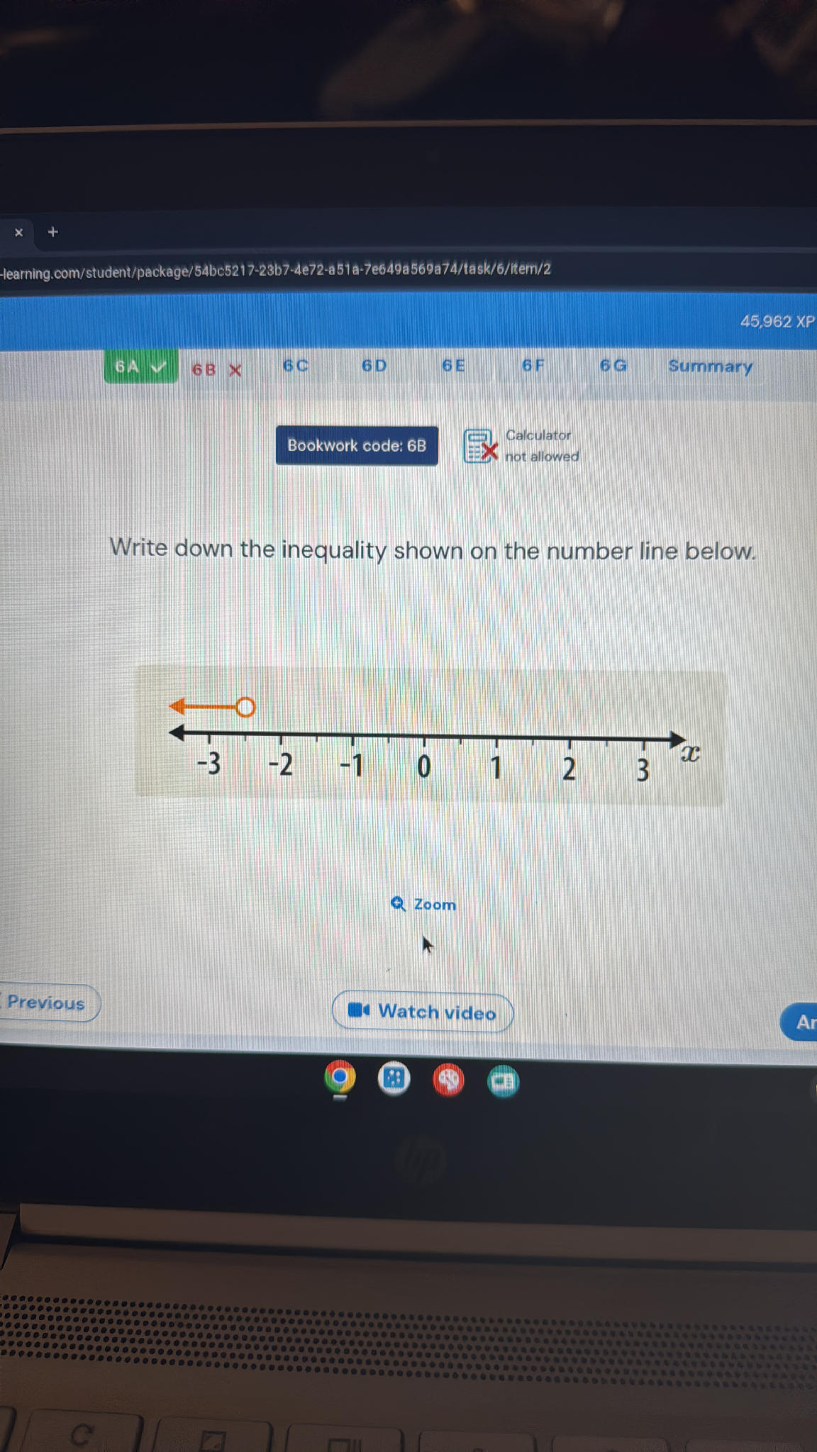 Write down the inequality shown on the | StudyX