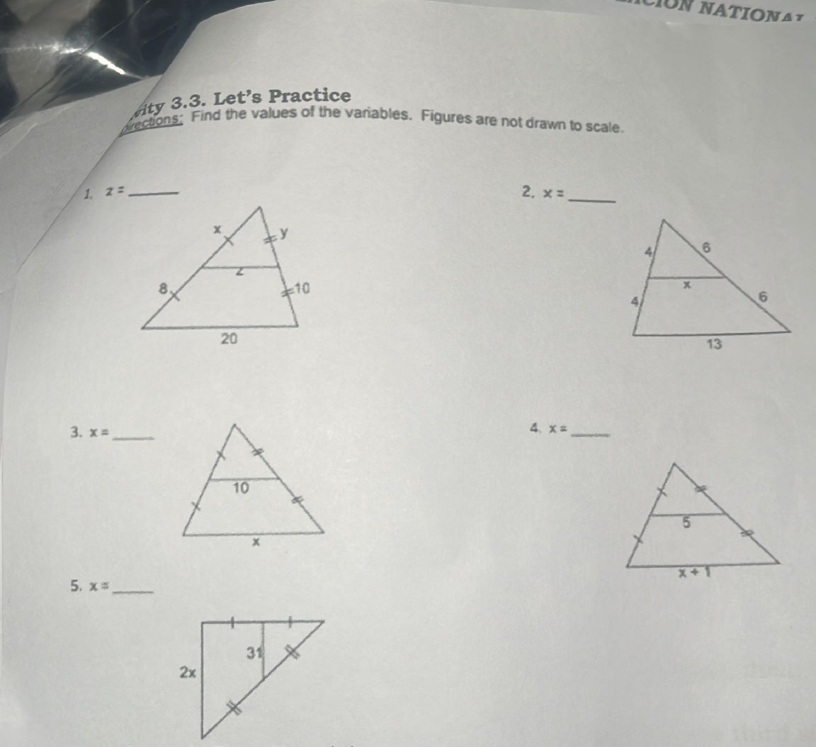 2. x = ___ [Diagram of a triangle with a | StudyX