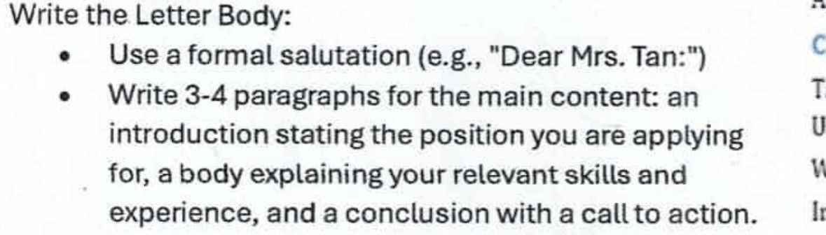 Write the Letter Body: * Use a formal | StudyX