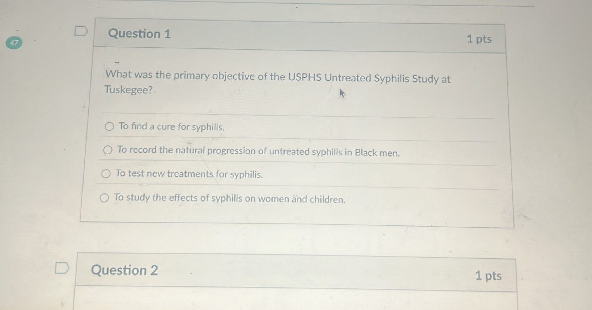 What was the primary objective of the USPHS | StudyX