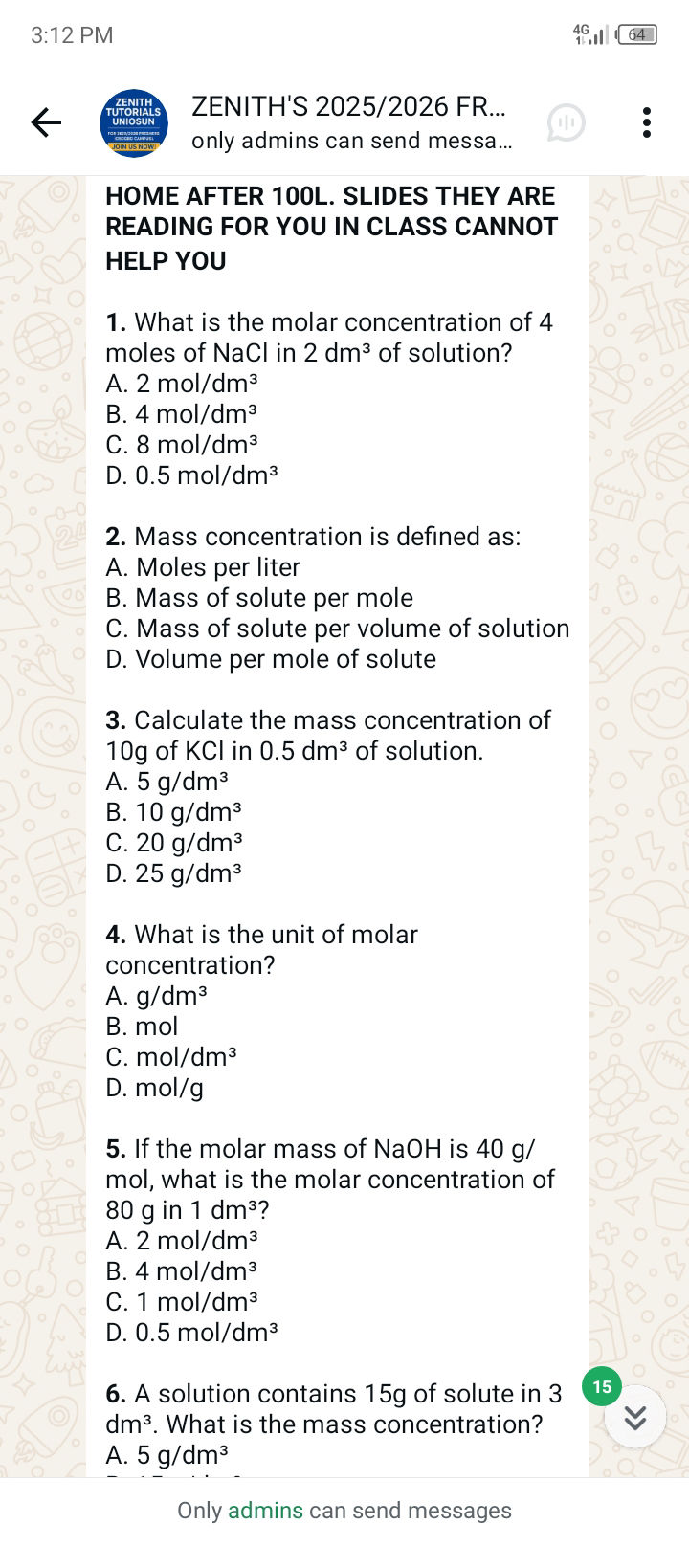 2. Mass concentration is defined as: A. | StudyX
