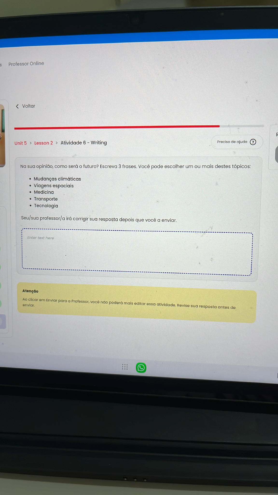 Unit 5 > Lesson 2 > Atividade 6 - Writing | StudyX
