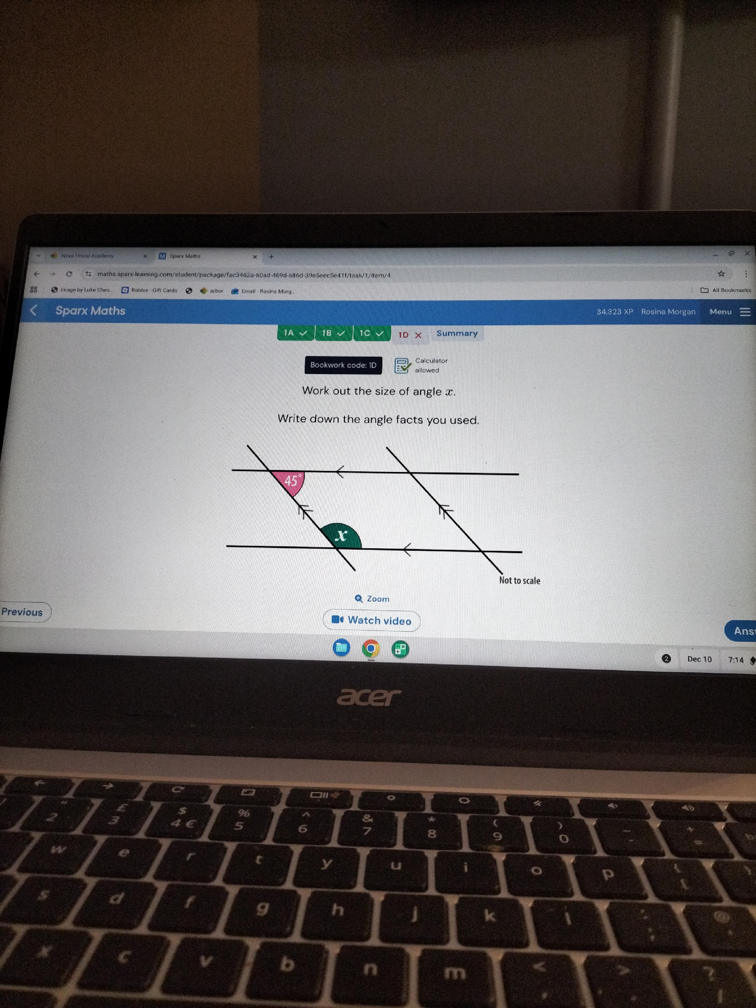 Work out the size of angle $x$. Write down | StudyX