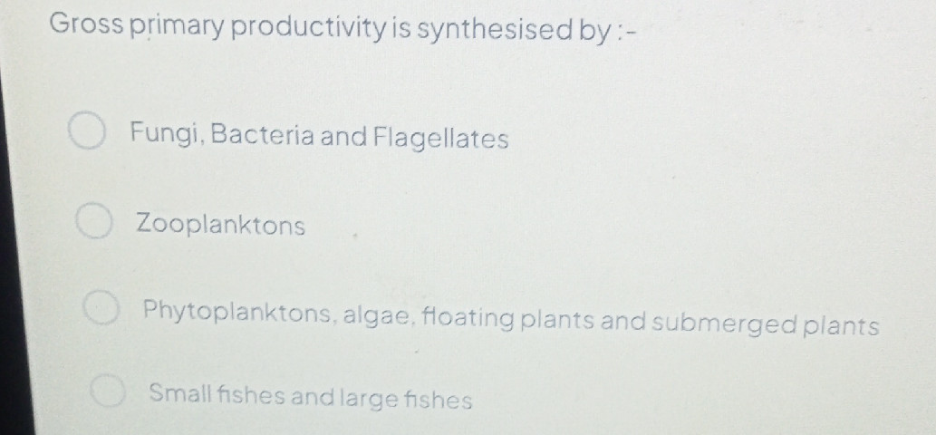 Gross primary productivity is synthesised by | StudyX
