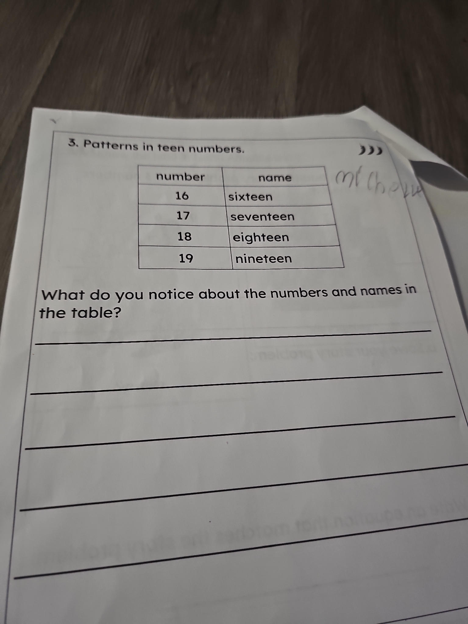 3. Patterns in teen numbers. | number | | StudyX
