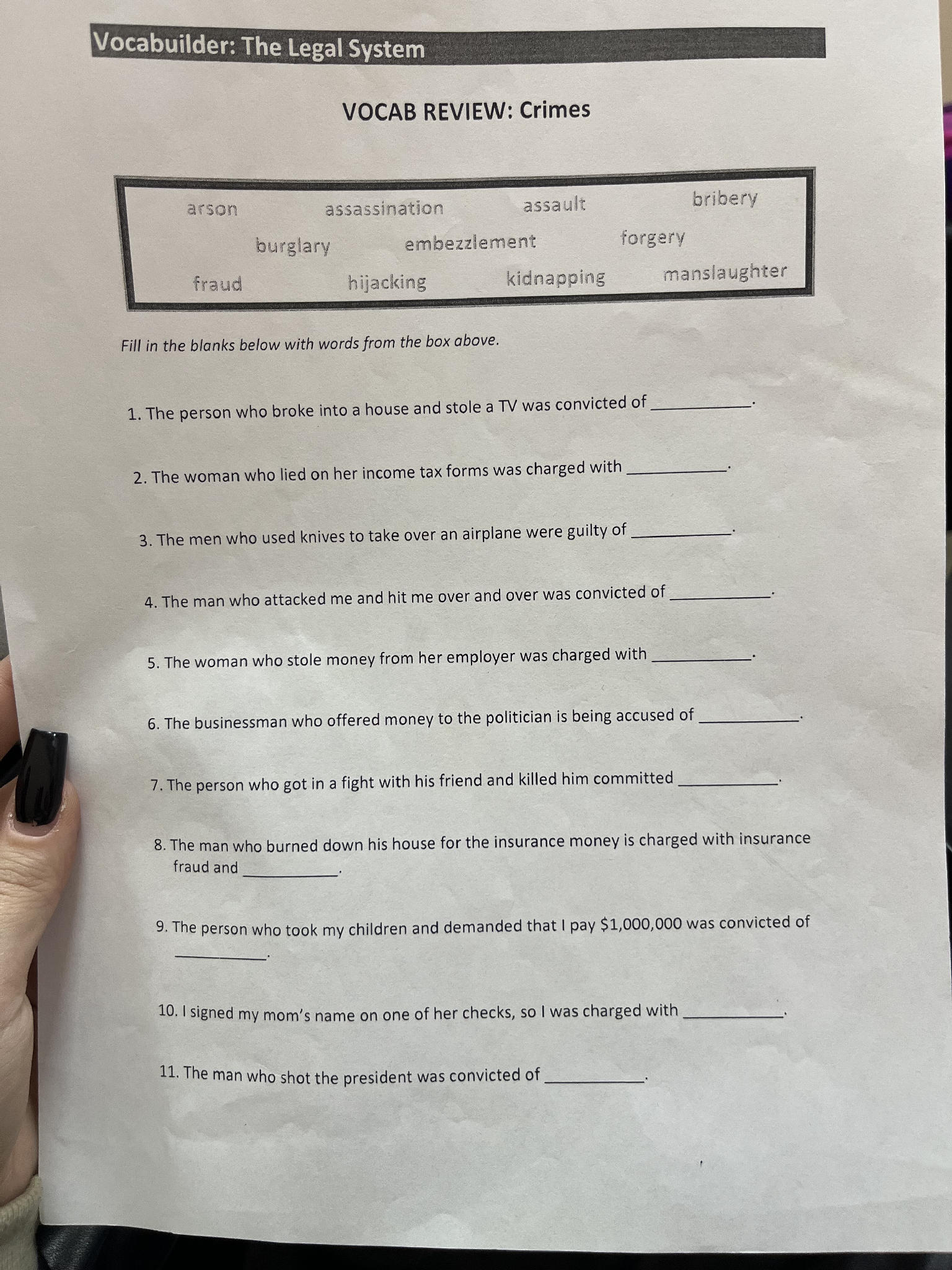 Fill in the blanks below with words from the | StudyX