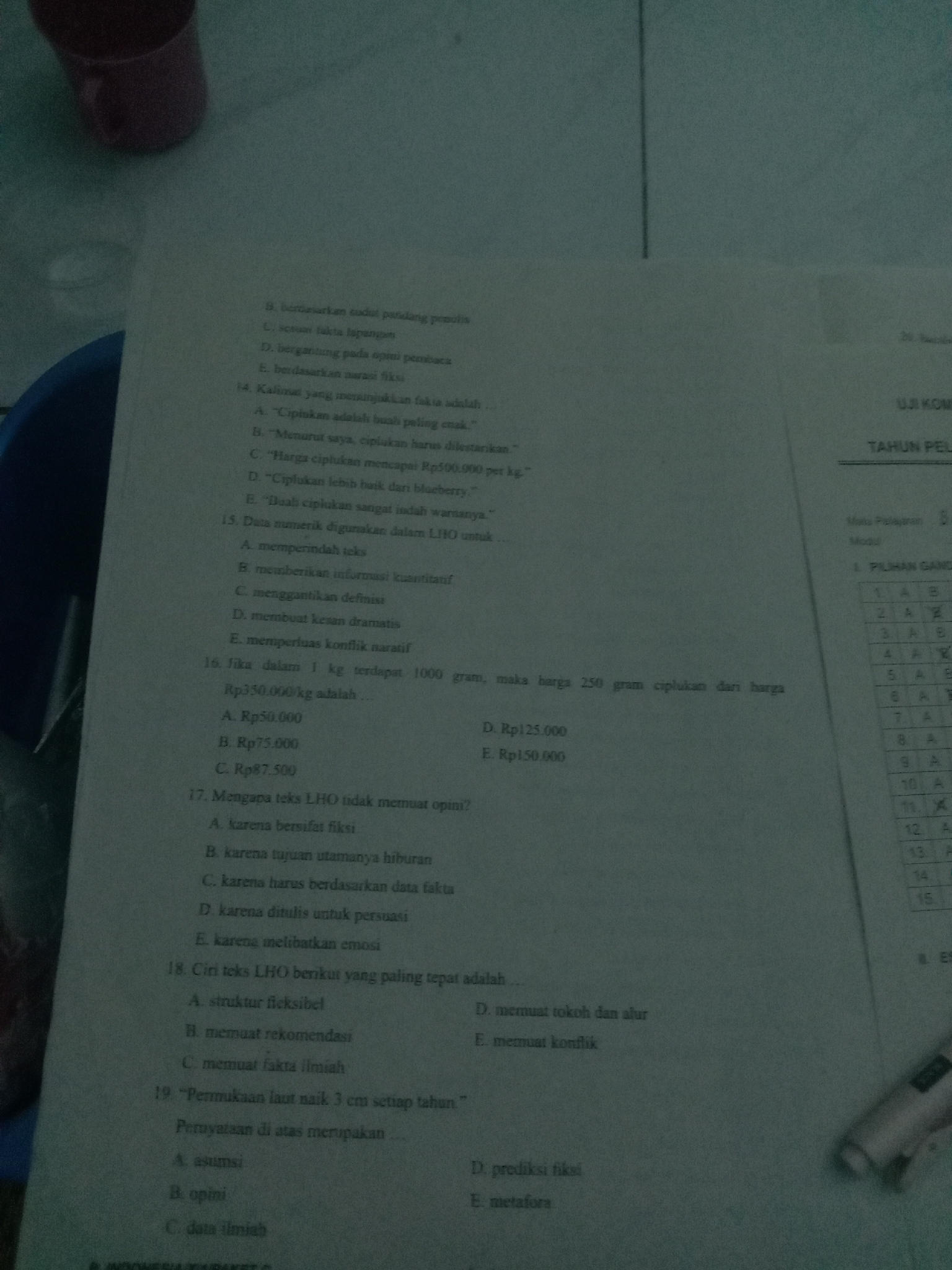 15. Data numerik digunakan dalam LHO untuk | StudyX
