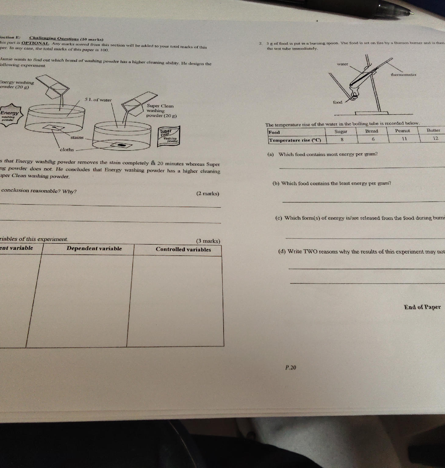 3 g of food is put in a burning spoon. The | StudyX