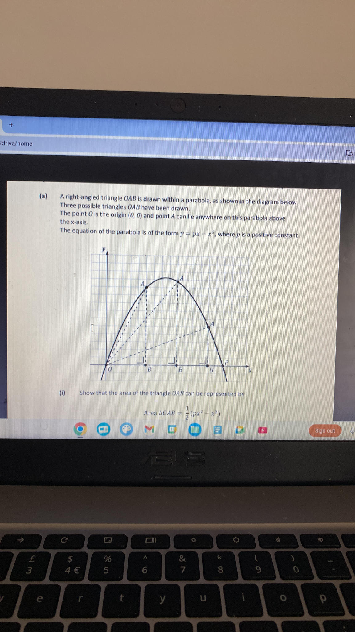 A right-angled triangle OAB is drawn within | StudyX