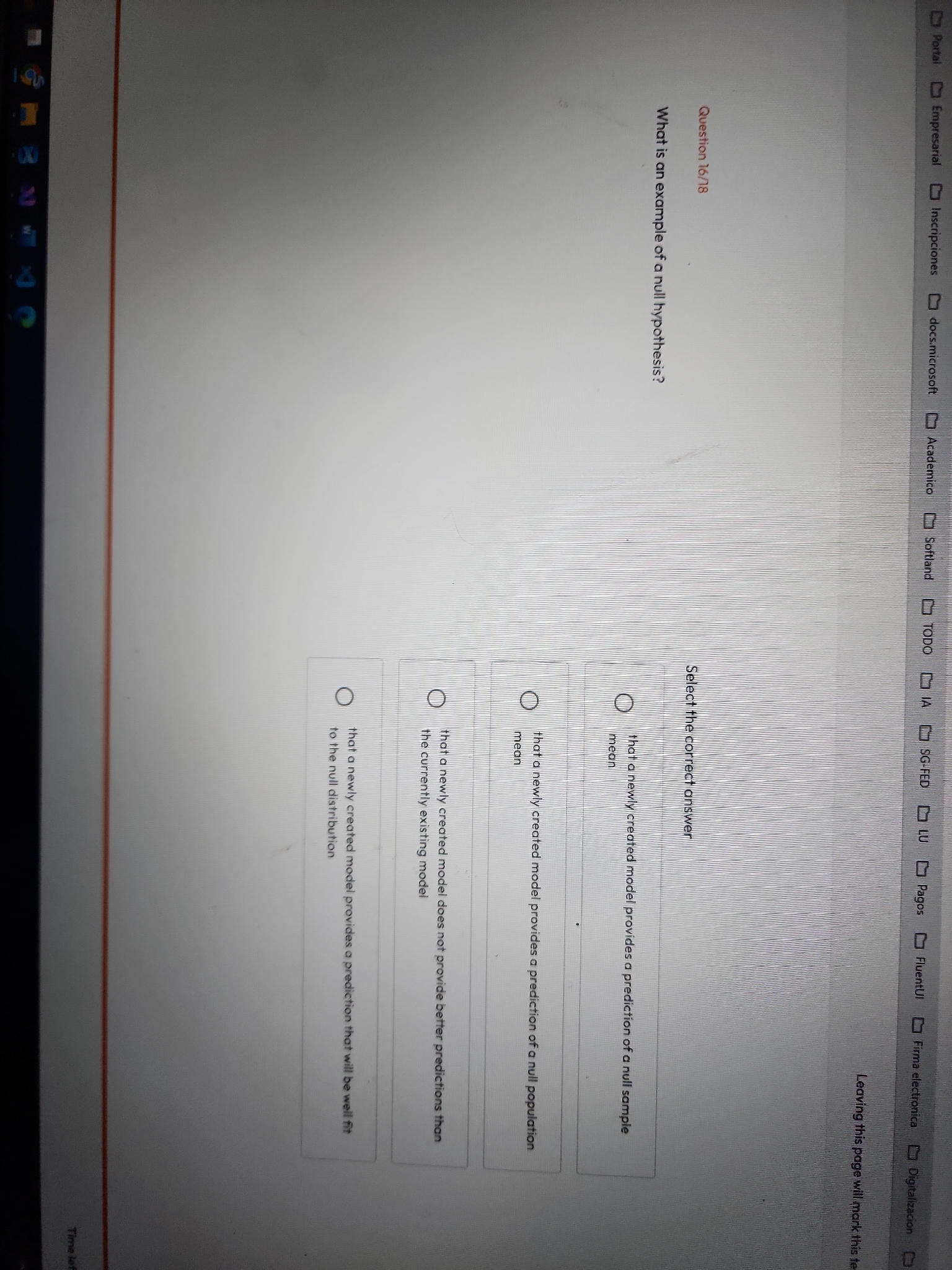 Question 16/18 What is an example of a null | StudyX