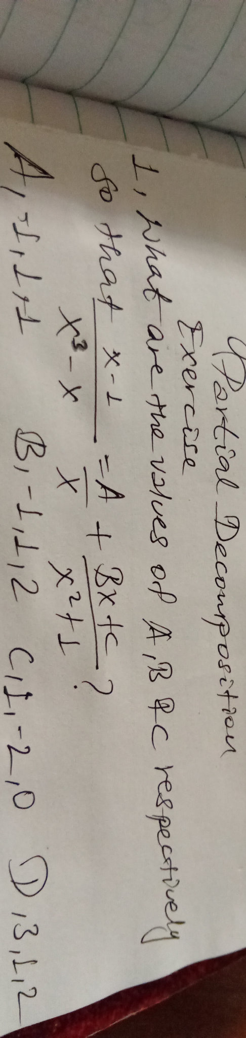 Partial Decomposition Exercise 1, what are | StudyX