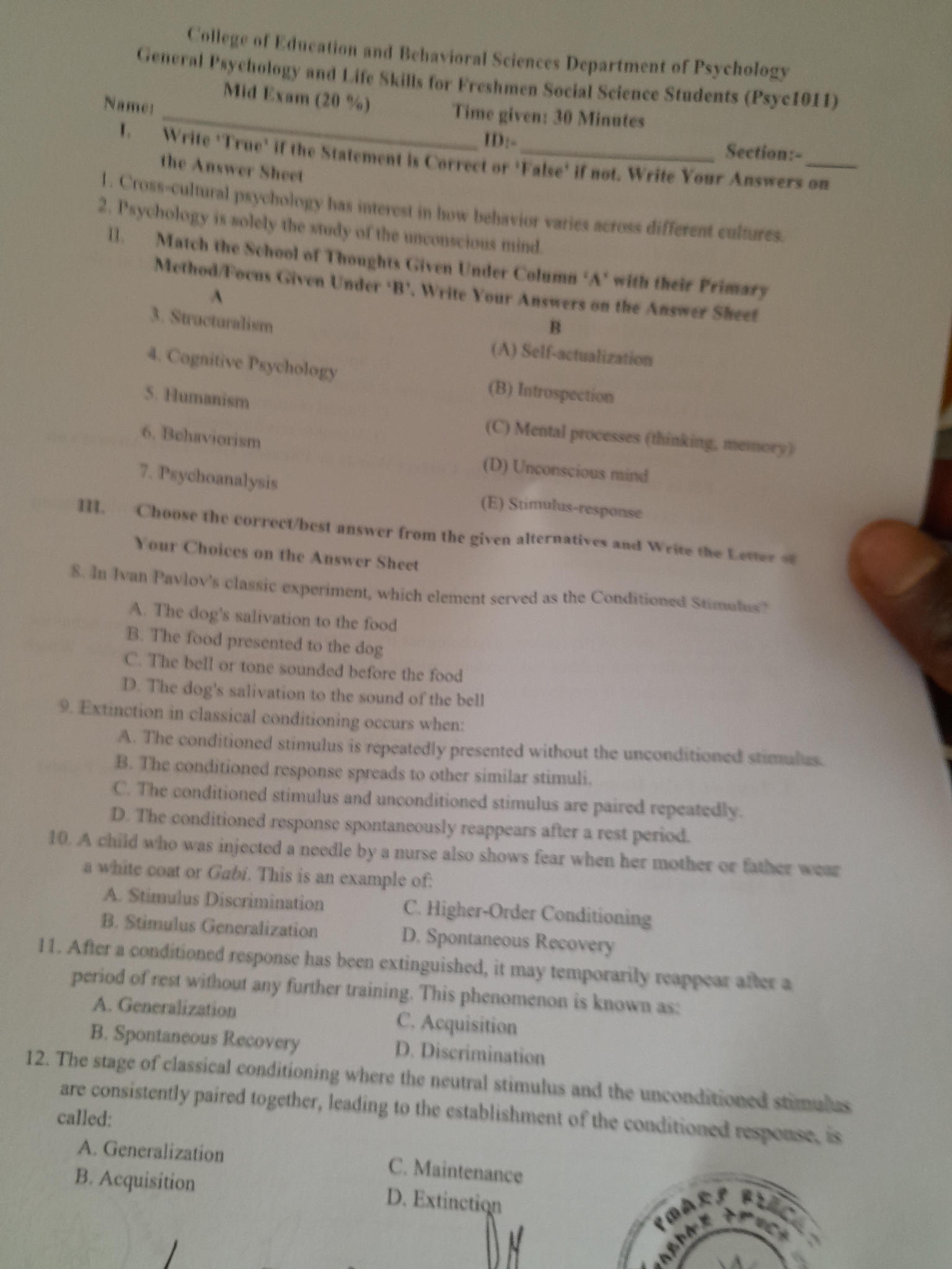 8. In Ivan Pavlov's classic experiment, | StudyX