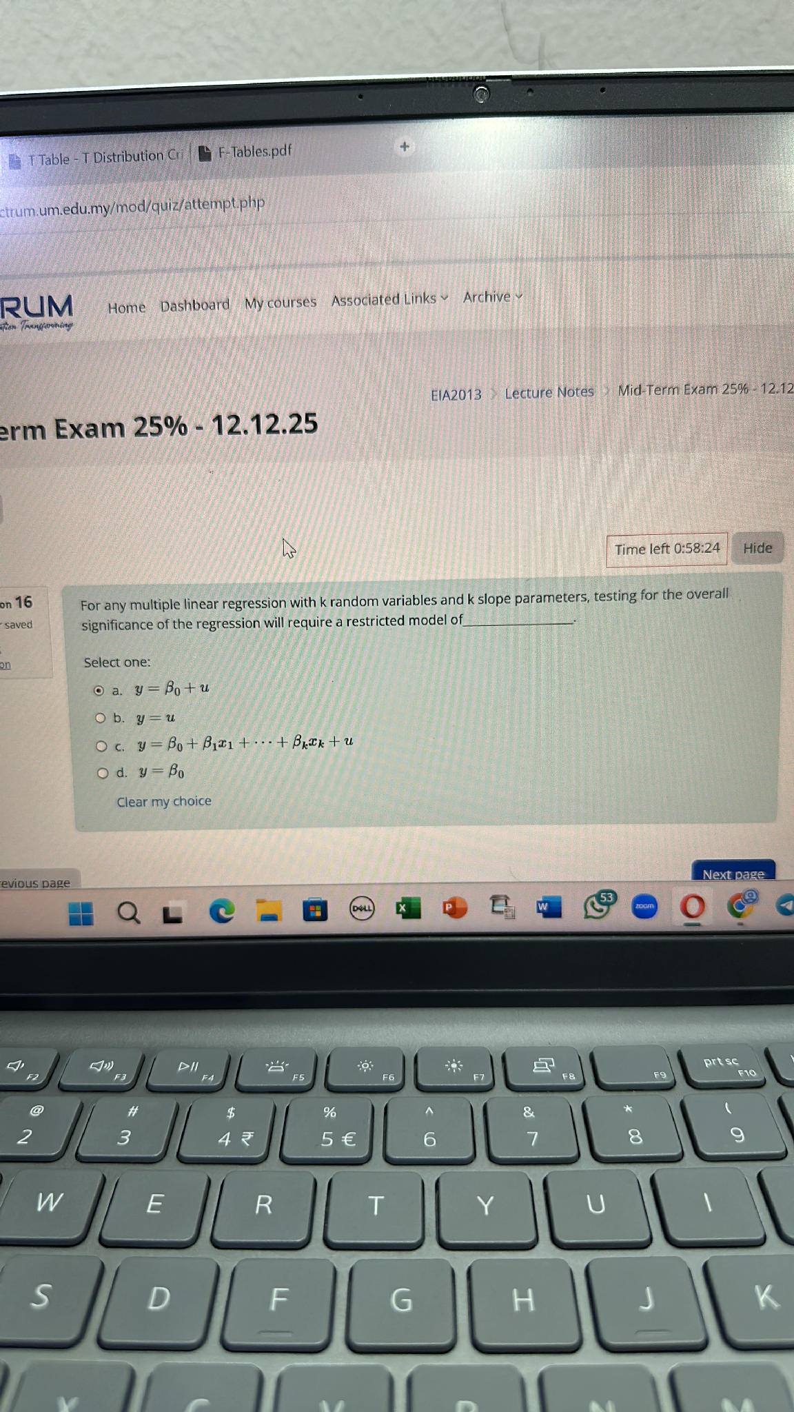 For any multiple linear regression with $k$ | StudyX