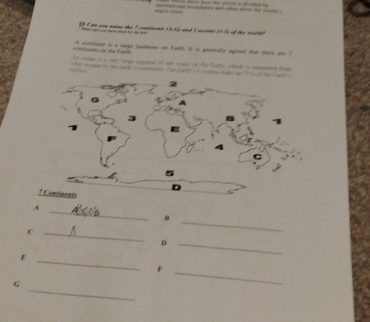 ? Can you name the 7 continents (A-G) and 5 | StudyX