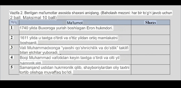 Vazifa 2. Berilgan ma'lumotlar asosida | StudyX