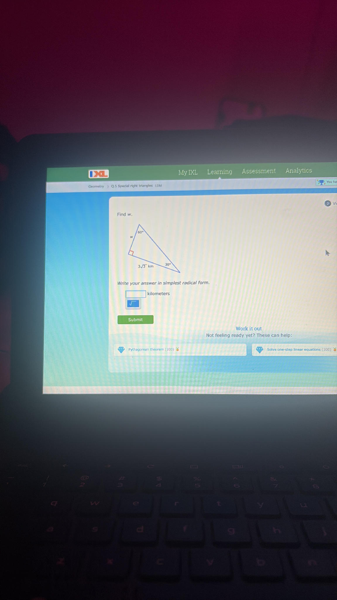Find $w$. [Diagram of a right triangle with | StudyX