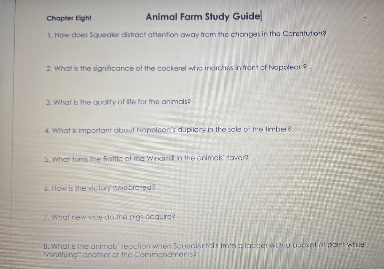 Chapter Eight Animal Farm Study Guide 1. | StudyX