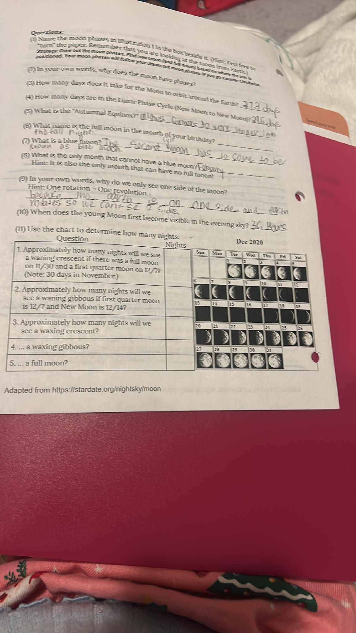 Questions: (1) Name the moon phases in | StudyX