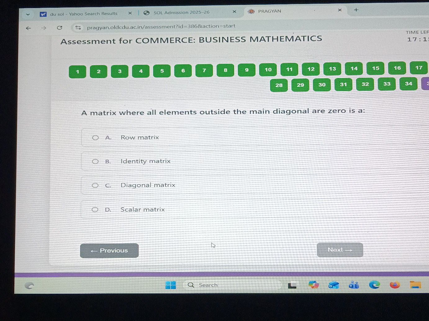 A matrix where all elements outside the main | StudyX
