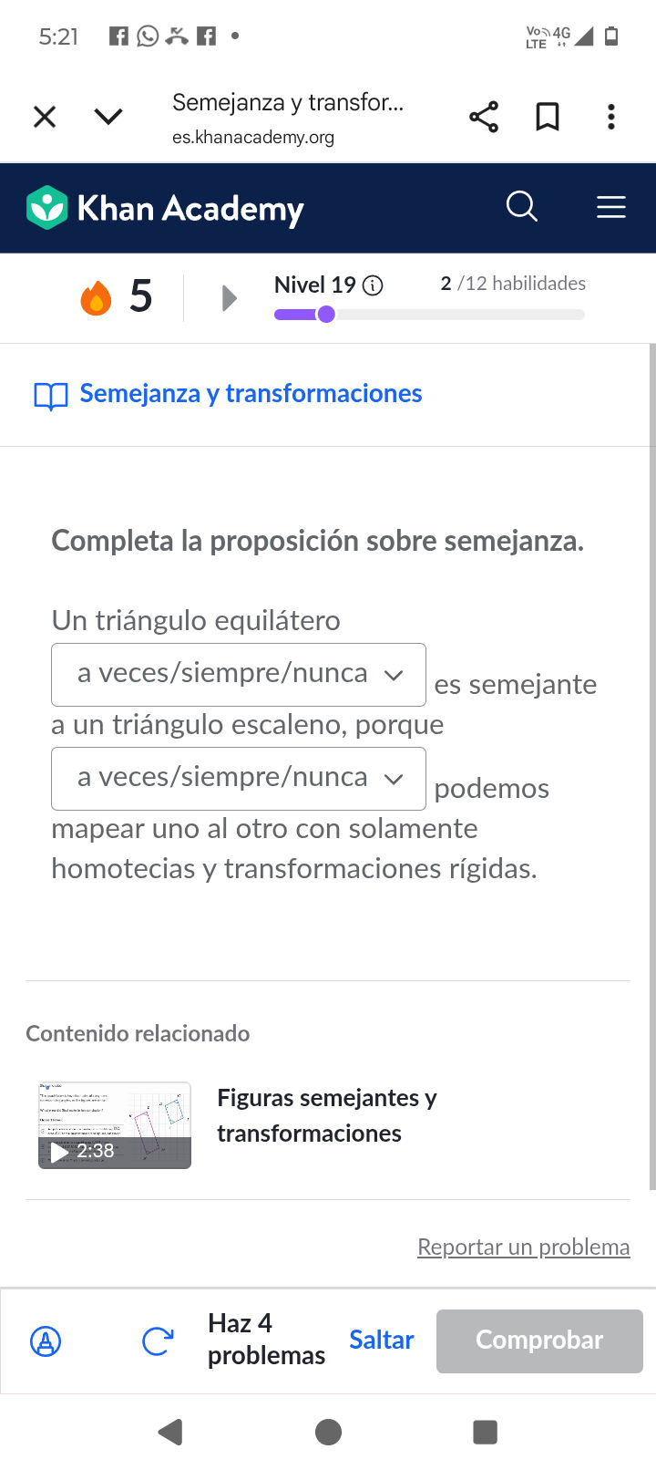 Completa la proposición sobre semejanza. Un | StudyX