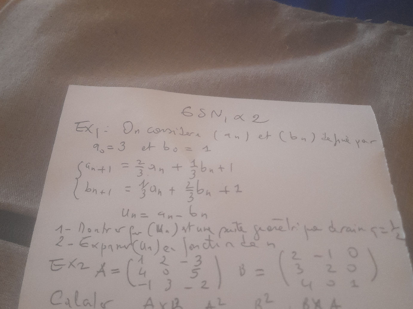 Ex2 Soient les matrices: $$A = 1 2 -3 | StudyX