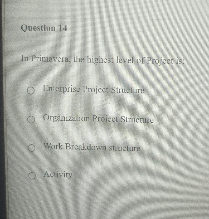 In Primavera, the highest level of Project | StudyX