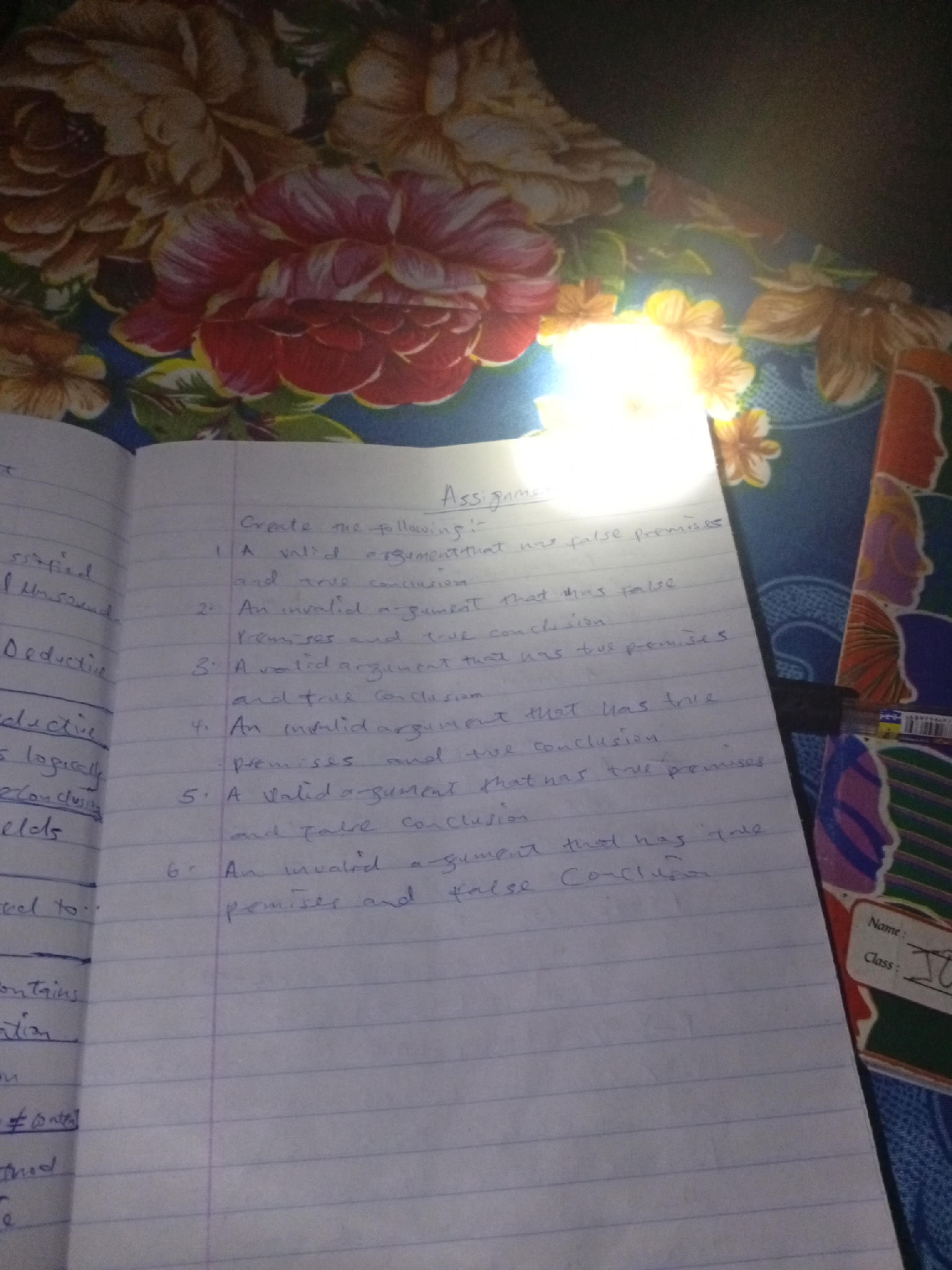 Create the following: 1. A valid argument | StudyX